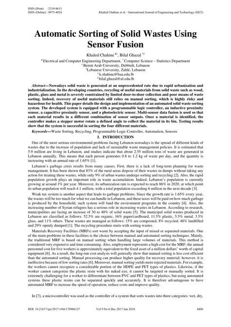Pdf Automatic Sorting Of Solid Wastes Using Sensor Fusion