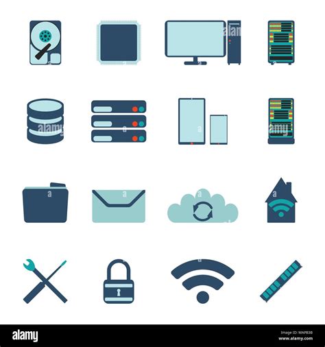 Set Of Computer And Datebase Icons Flat Vector Illustration On White