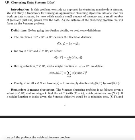 q1 clustering data streams [30pt] introduction in