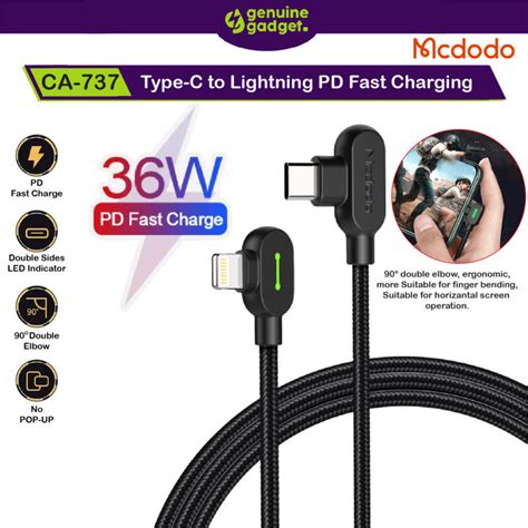 [original] Mcdodo Ca 737 36w Type C To Lightning 3a Button Series 90 Degree Gaming Design Pd
