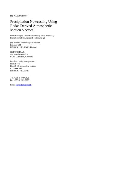 Pdf Precipitation Nowcasting Using Radar Derived Atmospheric Motion Vectors