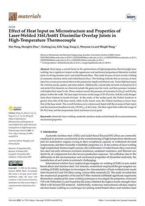 Pdf Effect Of Heat Input On Microstructure And Properties Of Laser Welded 316l In601