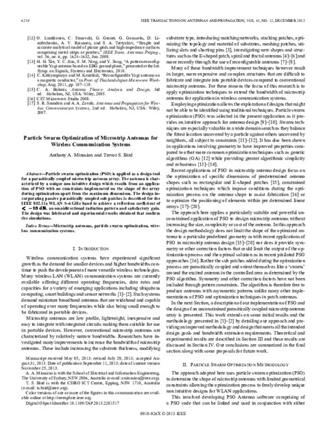 Pdf Particle Swarm Optimization Of Microstrip Antennas For Wireless Communication Systems