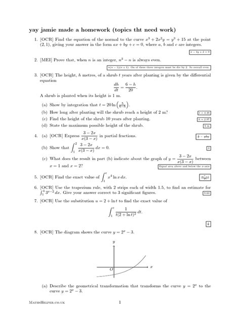 Jamies Maths Homework 1 Pdf