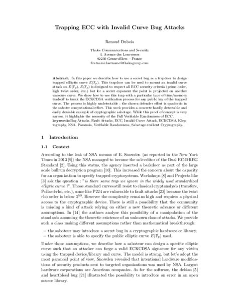 Pdf Trapping Ecc With Invalid Curve Bug Attacks