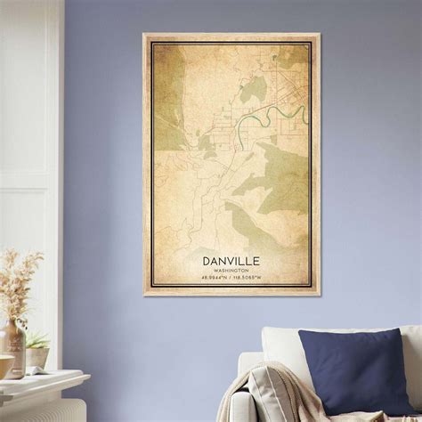 Vintage Danville Washington Map Poster Danville Wa City Road Wall Art