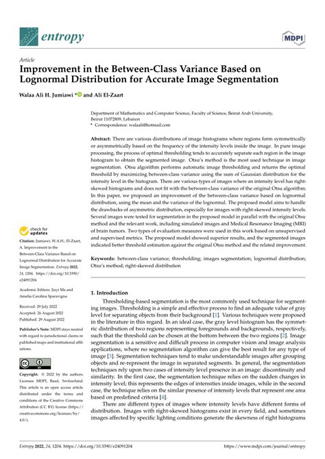 Pdf Improvement In The Between Class Variance Based On Lognormal
