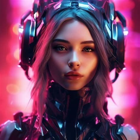 A Depiction Of A Cyberpunk Woman Immersed In The Digital Realm Adorned
