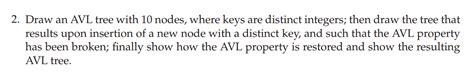 solved 2 draw an avl tree with 10 nodes where keys are