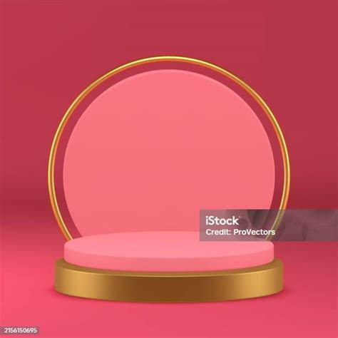 3d 황금 실린더 연단 받침대 와 원형 벽 배경 쇼 현실적인 벡터 0명에 대한 스톡 벡터 아트 및 기타 이미지 0명 3차원