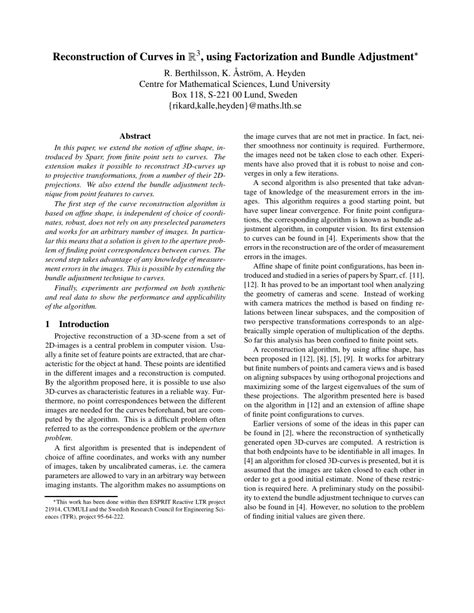 PDF Reconstruction Of Curves In R Using Factorization And Bundle Adjustment