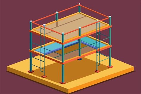 건설용 액세스 사다리를 특징으로하는 사용자 정의 가능한 다단계 스카폴드의 상세한 이소메트릭 뷰 스카폴드 사용자 정의 가능한 이소메테릭 일러스트레이션 프리미엄 Ai 생성 벡터