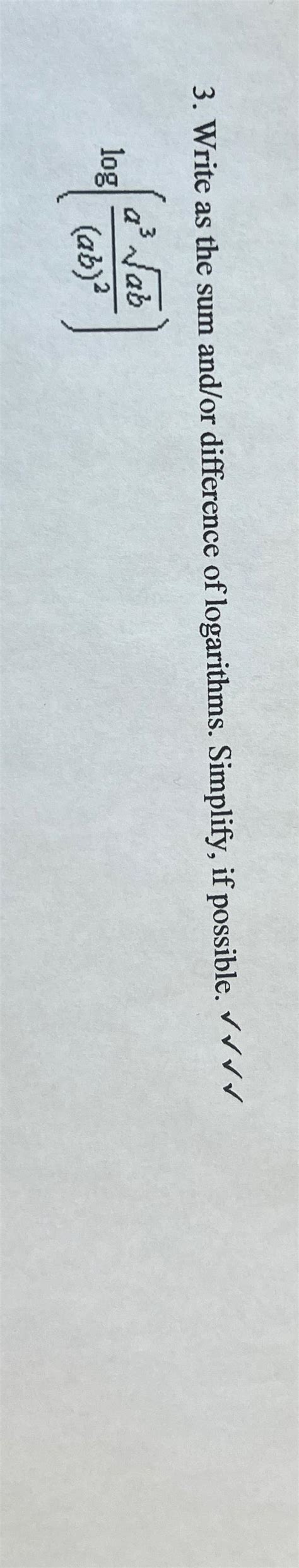 solved write as the sum and or difference of logarithms