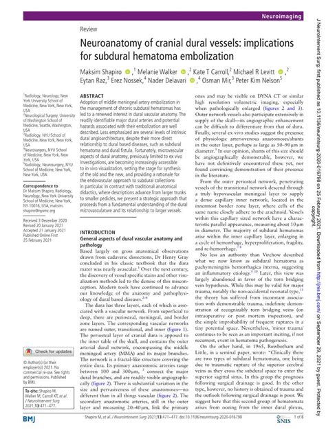 Neuroanatomy Of Cranial Dural Vessels Implications For Subdural