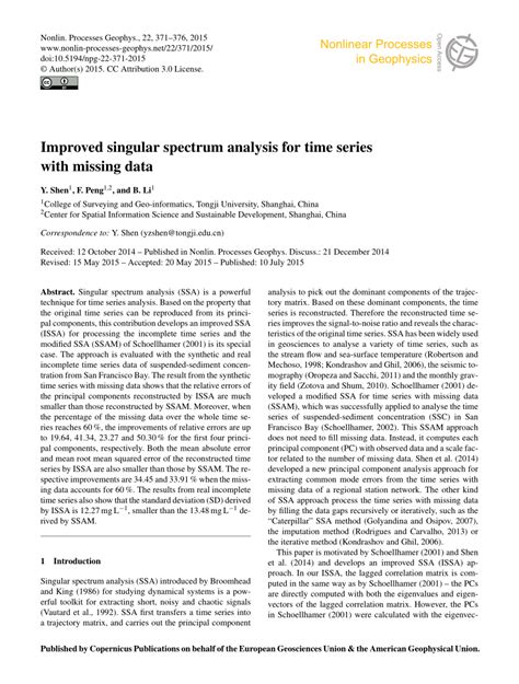 Pdf Improved Singular Spectrum Analysis For Time Series With Missing Data