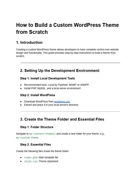 How To Build A Custom Wordpress Theme From Scratch Pdf Word Press System Software