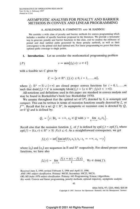 Pdf Asymptotic Analysis For Penalty And Barrier Methods In Convex And Linear Programming