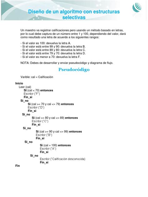 Diseño De Un Algoritmo Con Estructuras Selectivas Pdf Algoritmos
