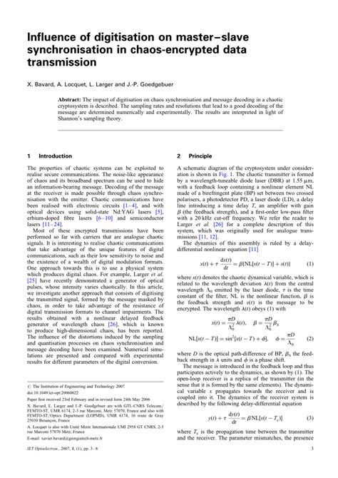 pdf influence of digitisation on master slave synchronisation in chaos encrypted data transmission