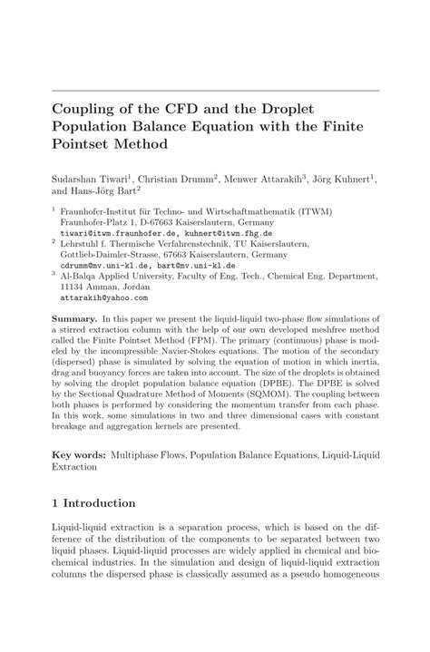 Pdf Coupling Of The Cfd And The Droplet Population Balance Equation With The Finite Pointset