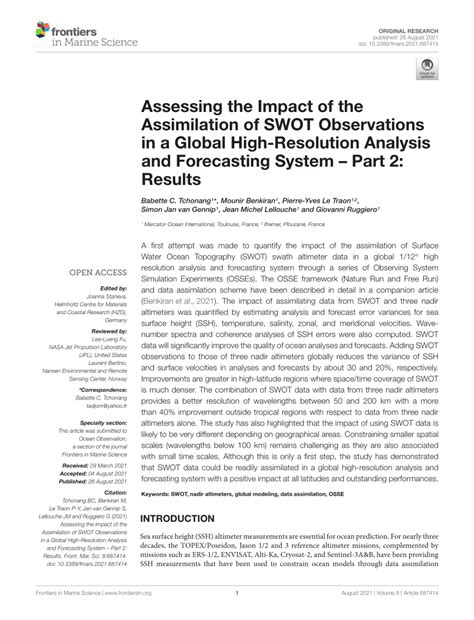 Pdf Assessing The Impact Of The Assimilation Of Swot Observations In