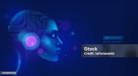 회로 기판이있는 신경망 두뇌가있는 휴머노이드 로봇 헤드의 인공 지능 Ai 디지털 벡터 개념은 빅 데이터 처리 분석 정보를