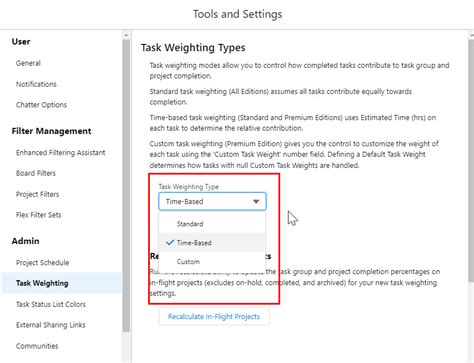 set task weighting mode taskray