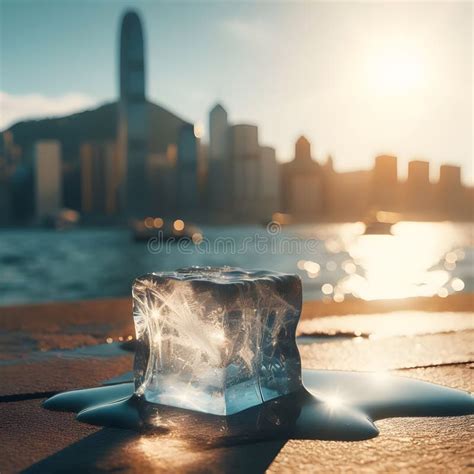 Generative Ai Ice Cube Melting On The Beach Stock Illustration Illustration Of Block Clear