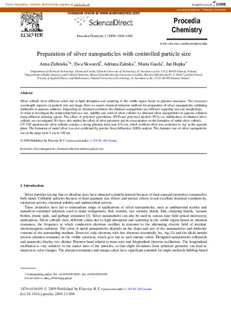 pdf preparation of silver nanoparticles with controlled particle size