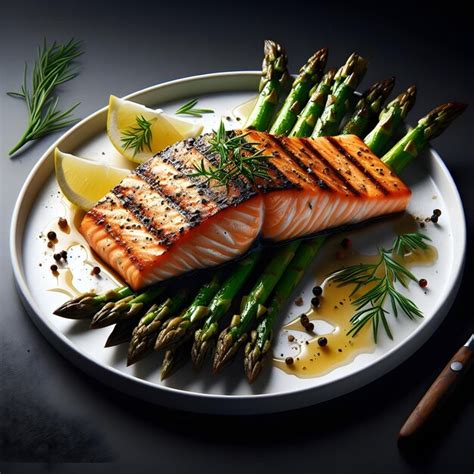 Premium Photo Grilled Salmon With Asparagus On White Plate Isolated