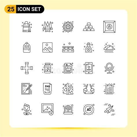 25 User Interface Line Pack Of Modern Signs And Symbols Of Lock Stack Flower Gold Bar Bricks