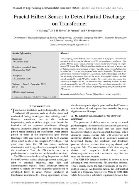 Pdf Fractal Hilbert Sensor To Detect Partial Discharge On Transformer