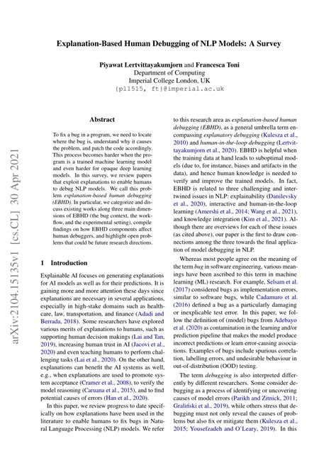 Pdf Explanation Based Human Debugging Of Nlp Models A Survey