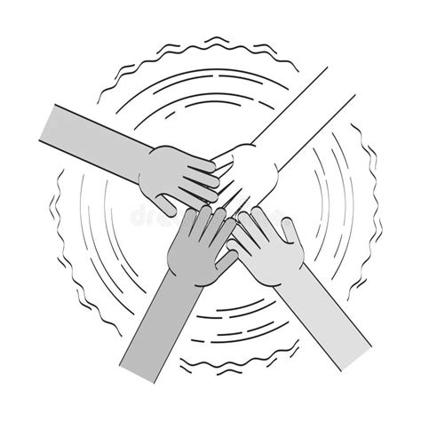 Diverse Hands In Unity Circle Doodle Line Illustration Concept Stock Illustration Illustration