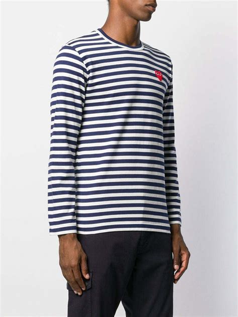 Comme Des Garcons Play Logo Striped Cotton T Shirt Comme Des Garcons Play