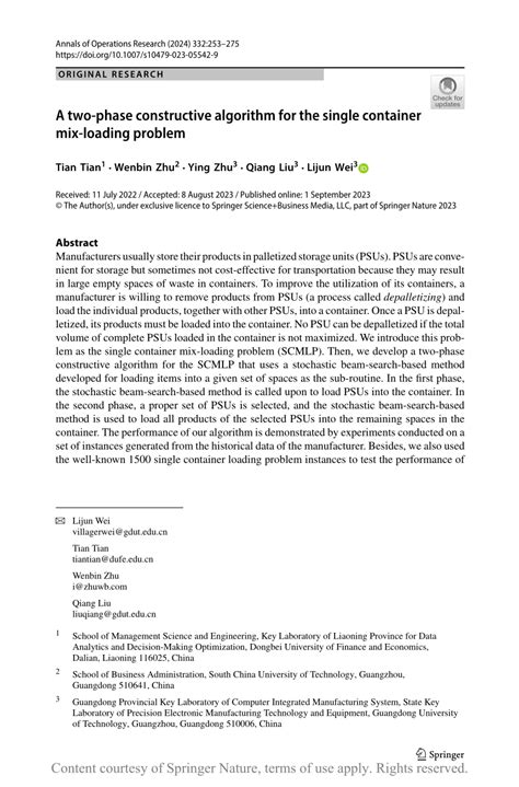 A Two Phase Constructive Algorithm For The Single Container Mix Loading