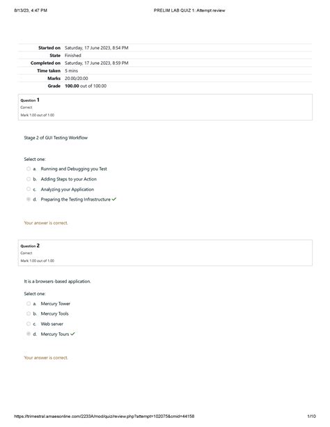 Prelim Lab Quiz 1 Attempt Review Started On Saturday 17 June 2023 8