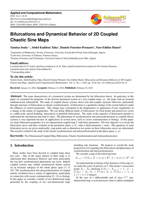 Pdf Bifurcations And Dynamical Behavior Of 2d Coupled Chaotic Sine Maps