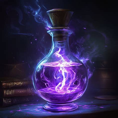 A Glass Bottle Filled With A Purple Potion Glows With Magical Energy