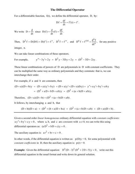 The Differential Operator With Exercises Solutions