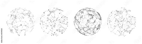 Set Of Abstract Spheres From Points And Lines On A White Background Network Connection