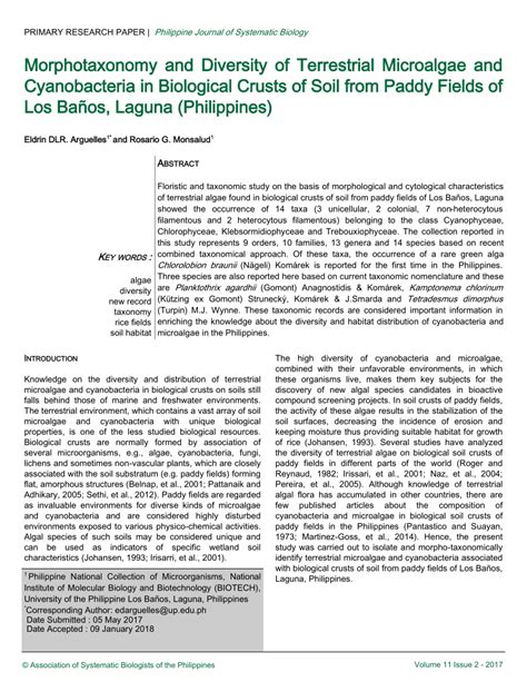 Pdf Morphotaxonomy And Diversity Of Terrestrial Microalgae And