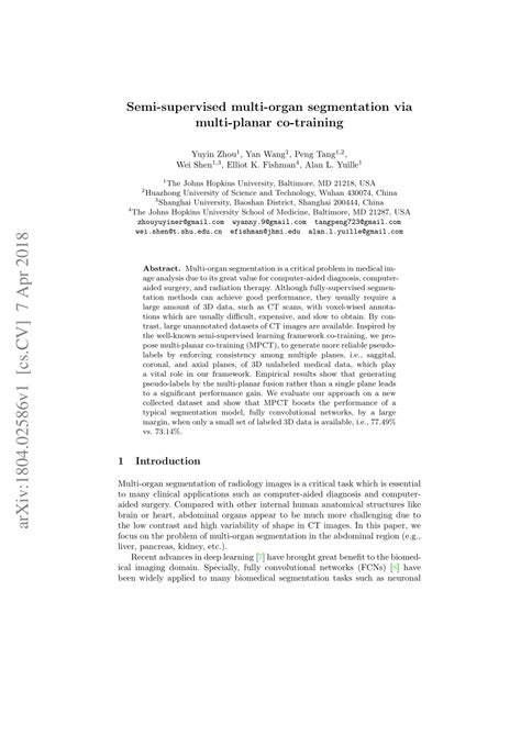 Pdf Semi Supervised Multi Organ Segmentation Via Multi Planar Co Training