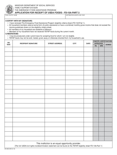 Application For Receipt Of Usda Foods Fd 15a Part 2 Fill Out And Sign