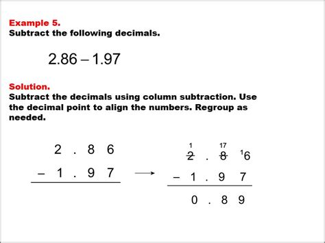 Math Example Decimal Concepts Subtracting Decimals Example 5 Media4math