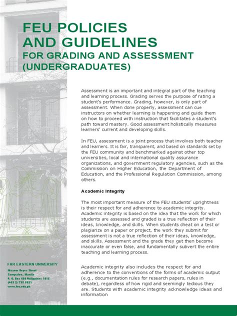 Feu Policies And Guidelines For Grading And Assessment Pdf