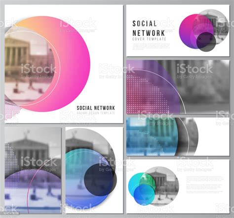 인기 있는 형태로 현대 소셜 네트워크 샘플의 편집 레이아웃의 최소한의 추상적인 벡터 일러스트 다채로운 원과 둥근 형태와 창조적인 현대 밝은 배경 계획에 대한 스톡 벡터 아트