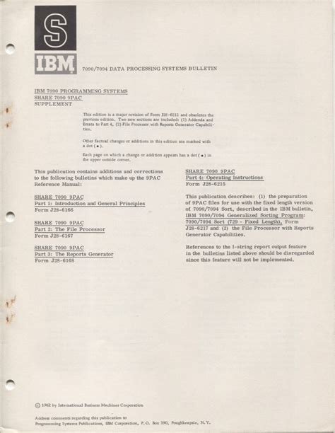 Ibm 7090 7094 Data Processing System Bulletins Newsletter Computing