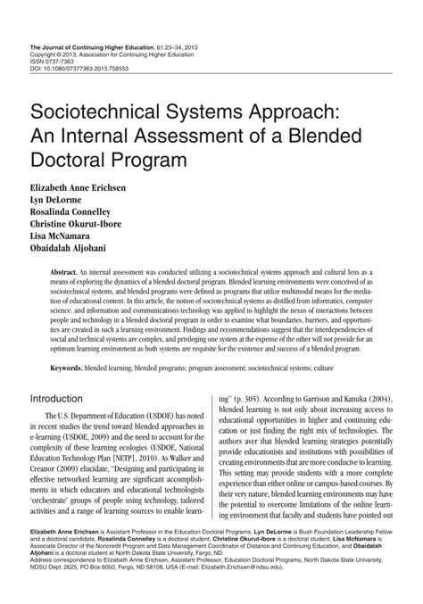 Pdf Sociotechnical Systems Approach An Internal Assessment Of A Blended Doctoral Program