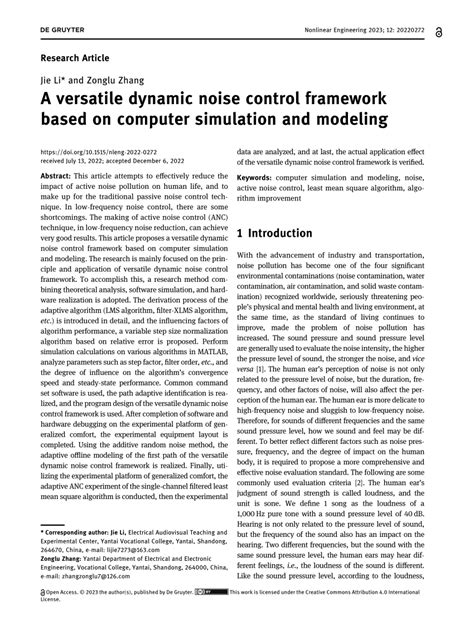 Pdf A Versatile Dynamic Noise Control Framework Based On Computer